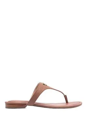 Ralph Lauren Logo Detail Leather Flat Sandals - Brown