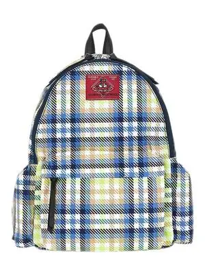 VIVIENNE WESTWOOD Tartan Print Logo Patch Backpack - Blue
