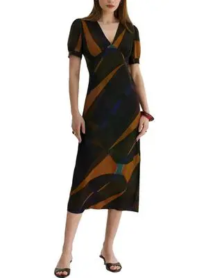 FRAMBOISE Brodie Abstract-print Midi Dress - Black