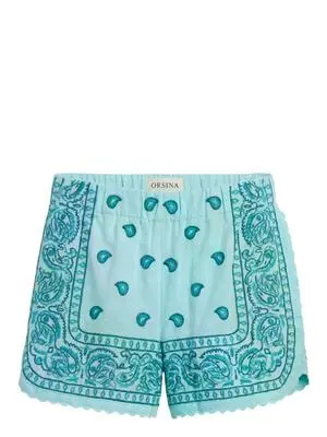 ORSINA Embroidered Bandana Print Shorts - Blue