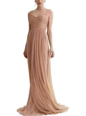 FRAMBOISE Pleated Silk Maxi Dress - Pink