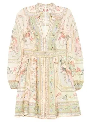Zimmermann Roselight Floral-print Linen Mini Dress - Neutrals
