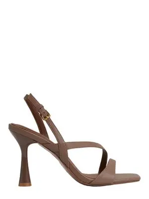 REISS Cindy Leather Cross-strap Heeled Sandals - Neutral
