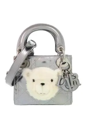 Dior Micro Metallic Patent Cannage Lady Satchel - Silver