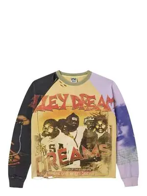 VALE FOREVER Distressed Graphic Print Raglan Sweater - Neutrals