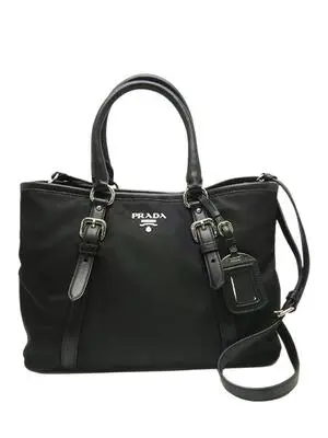 Prada Tessuto Satchel With Soft Calf Trim - Black