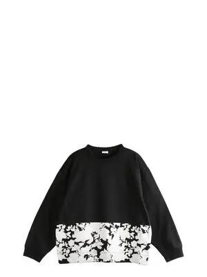 Dries Van Noten Long Sleeve Sweatshirt With Printed Hem - Black