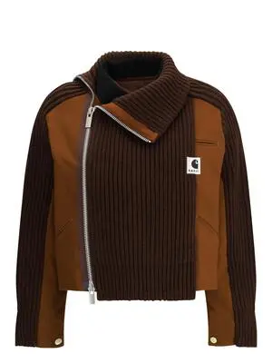 Sacai X Carhartt Wip Knit-panel Layered Jacket - Black