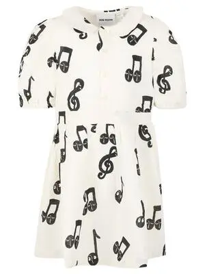 MINI RODINI Musical Notes Printed Muslin Dress - Ivory