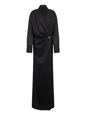 DONDUP Striped Shirt Dress With Asymmetric Draping - Black