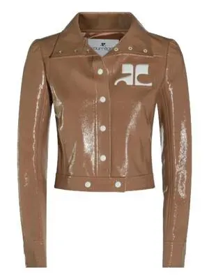 COURREGES Vinyl Collared Button-up Jacket - Brown