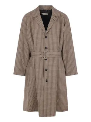 NAMACHEKO Single-breasted Wool Checked Coat - Brown