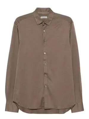 Canali Long-sleeve Cotton-blend Shirt Brown