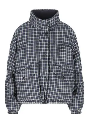 Miu Miu Check-pattern Quilted Jacket - Gray