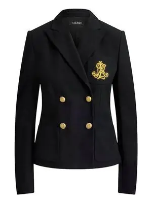 Ralph Lauren Double-breasted Piqué Blazer With Embroidered Logo - Black