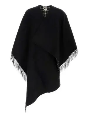 Burberry Fringed Wool Cape - Black