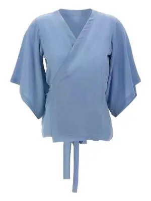 KANGRA Silk Wrap Blouse - Blue