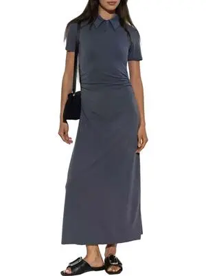 SAMSOE SAMSOE Sasun Ruched Polo-collar Maxi Dress - Blue