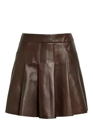 Nour Hammour Pleated Leather Mini Skirt - Brown