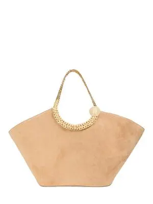 Rabanne Embellished Suede Tote With Chainmail Accents - Sand