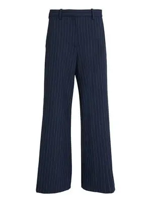Maje Pinstriped Wool-blend Wide-leg Pants - Navy