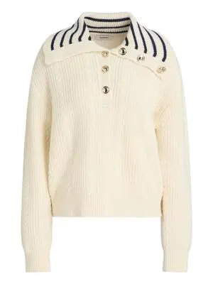Sandro Striped Cable-knit Wool-blend Polo Sweater - Ecru