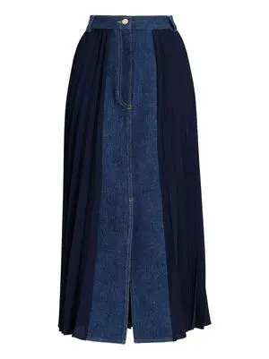 Sandro Paneled Crepe Midi Skirt - Navy