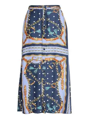 Maje Printed Crepe Midi Skirt With Chain Embellishment - Navy