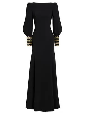 Jenny Packham Embellished Crepe Gown - Black