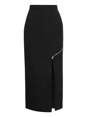 Alexander McQueen Zip Detailed Grain De Poudre Wool Midi Skirt - Black