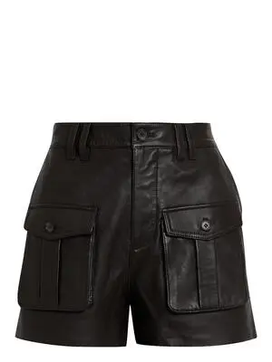 FRAME Leather Cargo Shorts - Black
