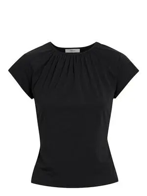 FRAME Gathered Cotton-blend Jersey T-shirt - Black