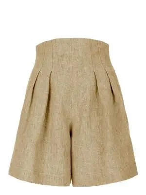 JANA COSHÈ High Waisted Pleated Linen Shorts - Gold