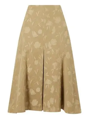 Erdem Floral-jacquard Cotton Midi Skirt - Camel