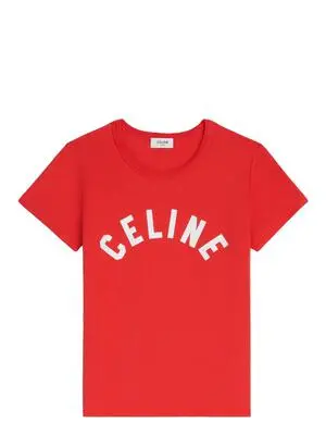 Celine T-shirt In Ribbed Cotton Jersey - Red