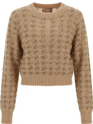 TWINSET Round Neck Embellished Sweater - Brown