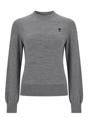 AMI Paris Maglia Con Logo Knit Top - Grey