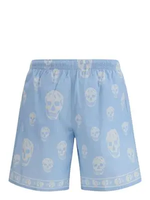 Alexander McQueen Skull Print Mini Shorts - Light Blue