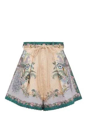 Zimmermann Belted Printed Linen Shorts - Multicolor