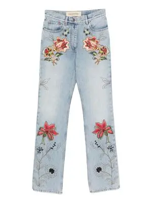 VALENTINO VALENTINO Floral Embroidered Straight Leg Jeans