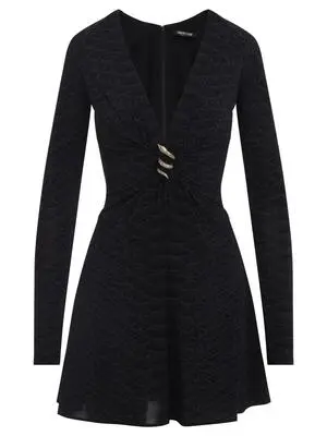 Roberto Cavalli Viscose Stretch Mini Dress With Embellishment - Black