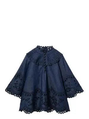 Zimmermann Stand Collar Embroidered Cotton Shirt - Blu