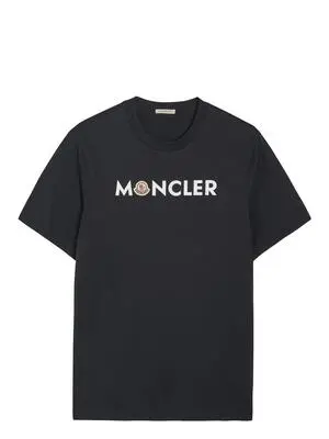 Moncler Logo-print And Appliquéd Cotton T-shirt - Navy