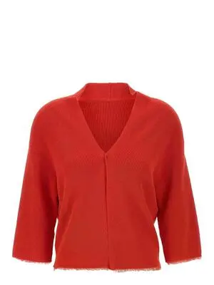 KANGRA Ribbed Fringed-hem Cardigan - Red