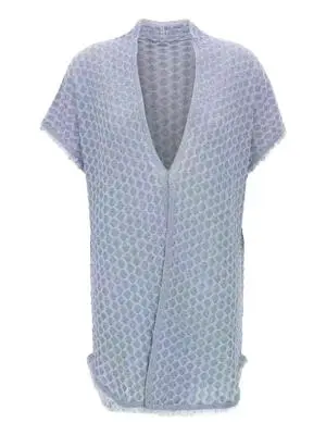 KANGRA Fringed Short-sleeve Cardigan-coat - Blue