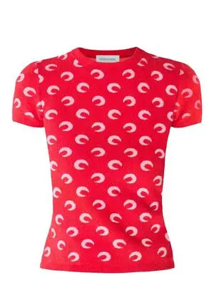 MARINE SERRE Moon Jacquard Bouclette Crewneck T-shirt - Red