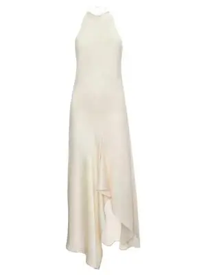 Victoria Beckham Halterneck Asymmetric Hem Midi Dress - Neutrals