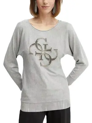 Guess Crystal-embellished Logo Motif Sweater - Grey