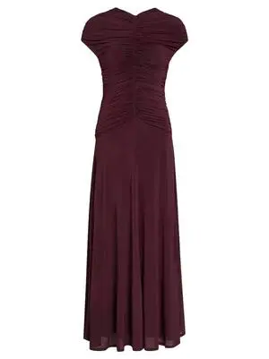 Tove Ruched Cap-sleeve Midi Dress - Red