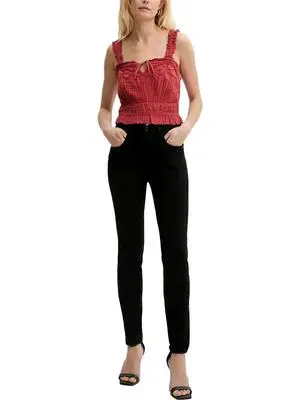Guess Reya Smocked Broderie-anglaise Cropped Top - Red